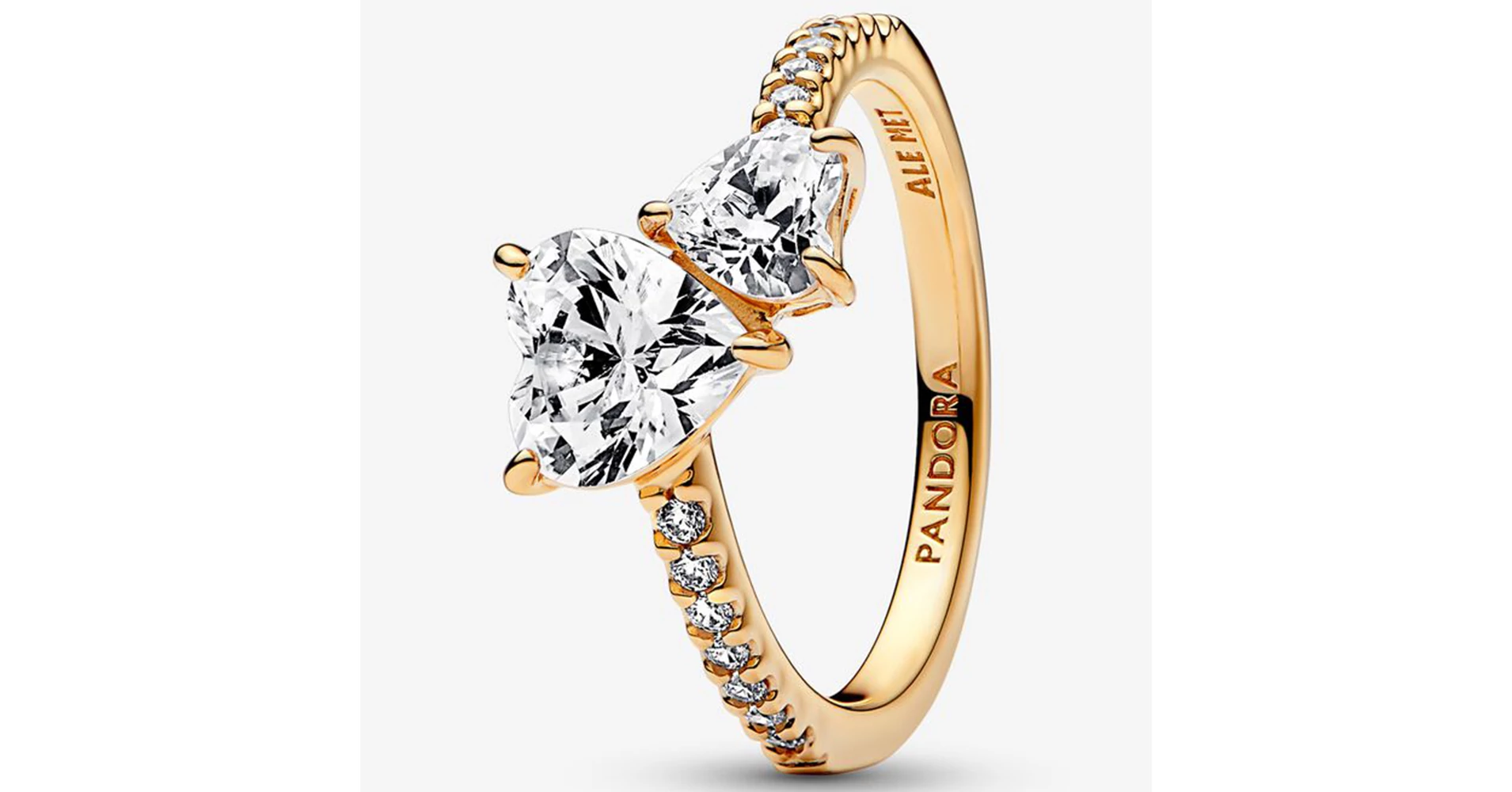 Pandora arany szikrázó dupla szív gyűrű - 161198C01-48 - Pandora gyűrűk