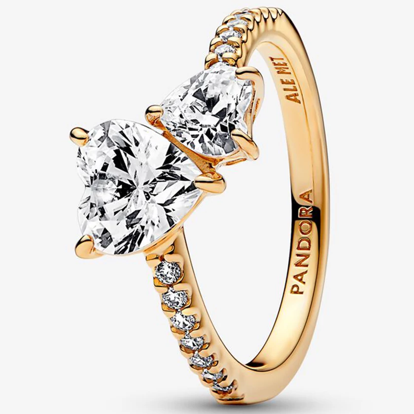 Pandora arany szikrázó dupla szív gyűrű - 161198C01-48 - Pandora gyűrűk